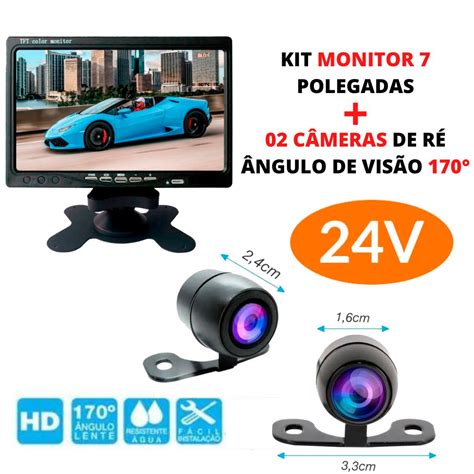 Kit Monitor 7 Polegadas Lcd Colorido 24v Com 2 Câmeras De Ré 170° Resistente à Água Roadstar
