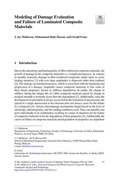 Pdf Modeling Of Damage Evaluation And Failure Of Laminated Composite