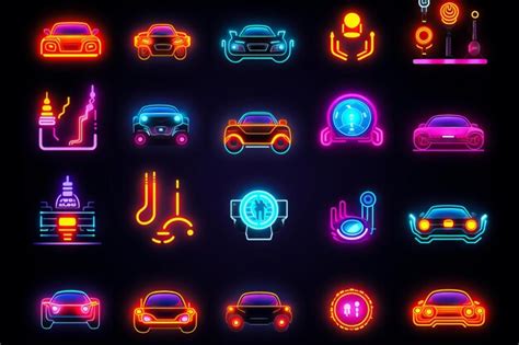 Conjunto De Letreros De Neón Con Diferentes Tipos De Automóviles Y