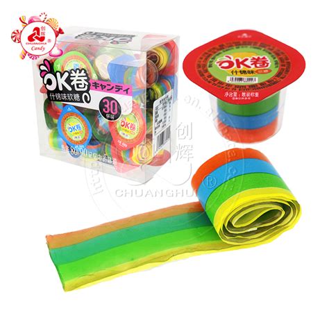 Supply Rainbow Color Ok Roll Sour Sweet Belt Candy Gummy Roll Jelly