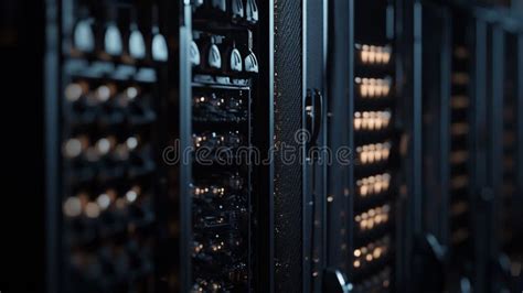 Modern Data Center Equipment In Operation With Rows Of Servers And Data