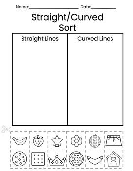 Straight And Curved Line Sorting Worksheet And Center Tpt