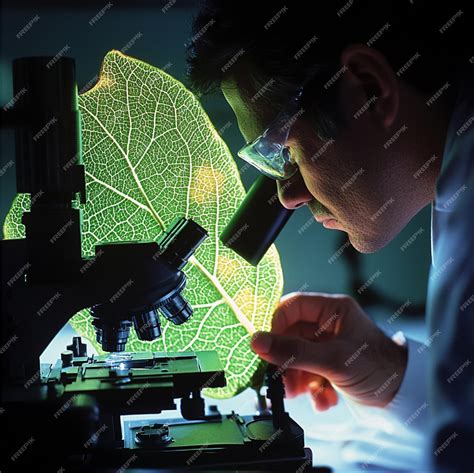 A Biologist Studying The Intricate Structure Of A Plant Leaf Under A