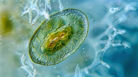 A Microscopic View Of A Single Algae Cell Its Oval Shape And Detailed