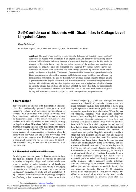 Pdf Self Confidence Of Students With Disabilities In College Level