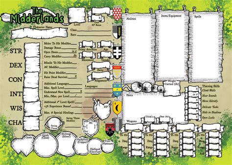 A5 Character Sheet Pad The Midderlands Swords And Wizardry