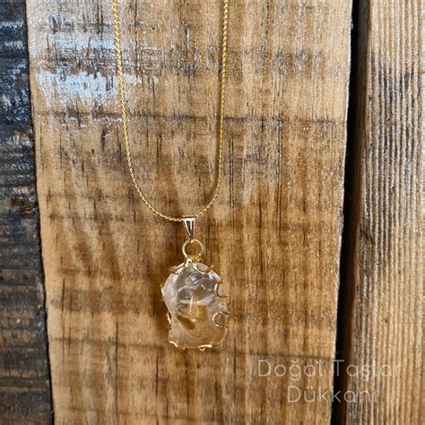 Sitrin Para Taşı Kolye Telli Doğal Taşlar Dükkanı