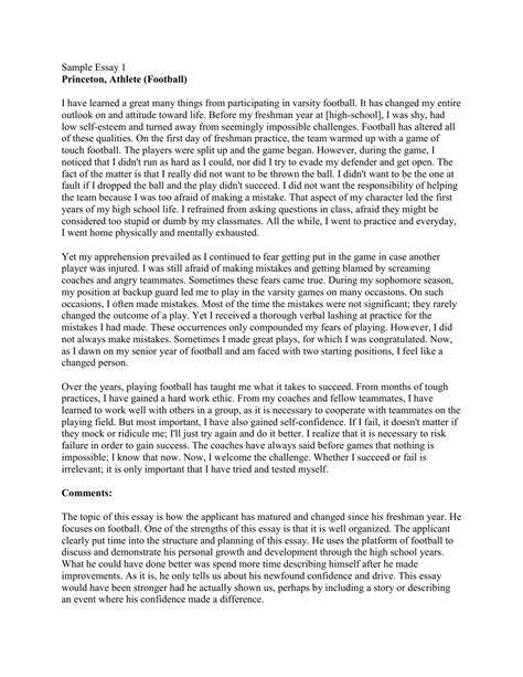 College Essay Unit Sample Essay 1 Princeton Athlete Footballdoc