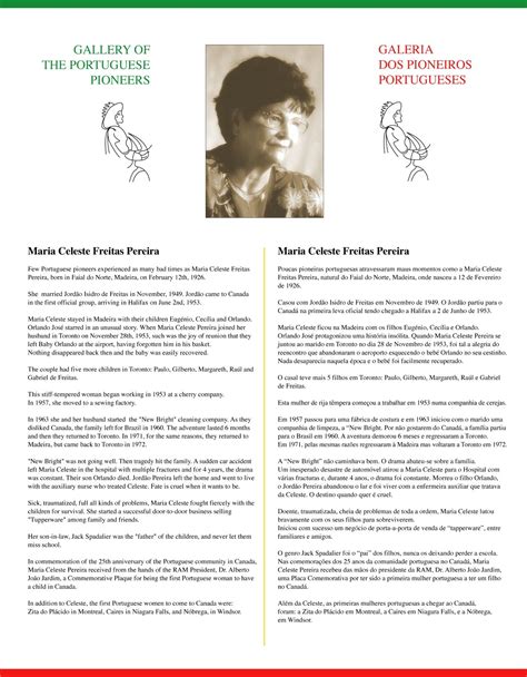 Maria Celeste Freitas Pereira Gallery Of The Portuguese Pioneers