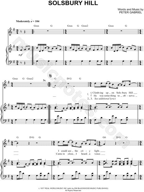 Peter Gabriel Solsbury Hill Sheet Music In G Major Transposable