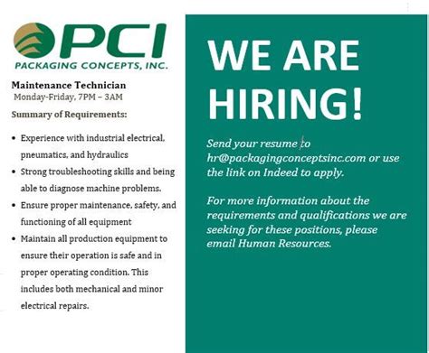 Packaging Concepts Inc On Linkedin Hiring Packaging Maintenance
