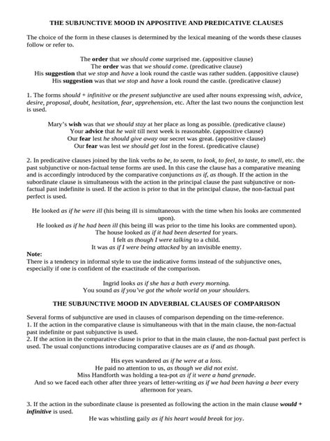 The Subjunctive Mood In Appositive And Predicative Clauses Pdf Clause Linguistic Typology