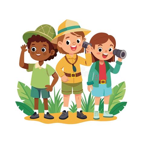 Two Young Explorers Reading A Book And Using Binoculars On A Journey