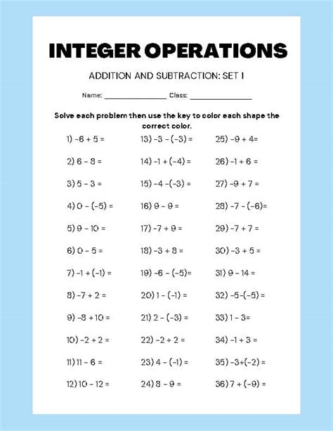 Color By Number Integers Integer Operations Add And Subtract Fun