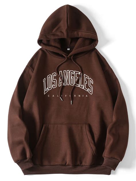 Hoodie Mit Buchstaben Grafik Tunnelzug Drop Shoulder Thermal Futter