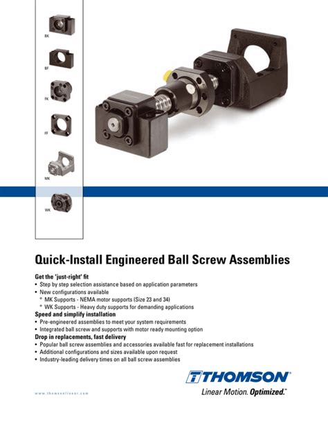Thomson Ball Screw Assemblies Quick Install Guide