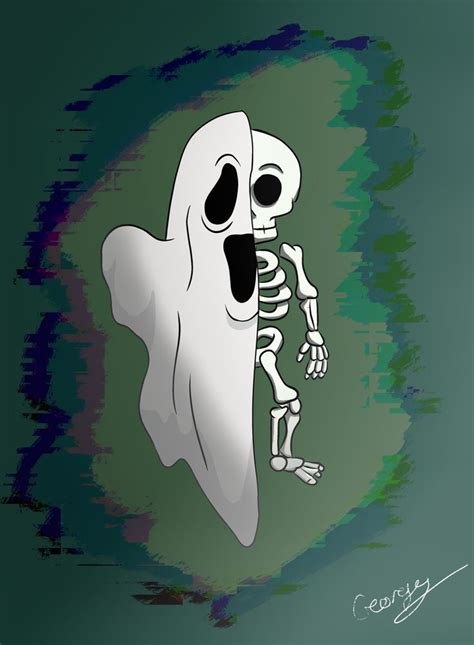 Ghost Half Skeleton Digital Drawing