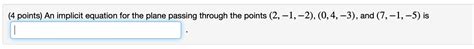 Solved 4 Points An Implicit Equation For The Plane Passing