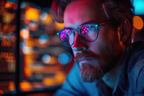 Premium Photo Man In Glasses Analyzing Computer Screen
