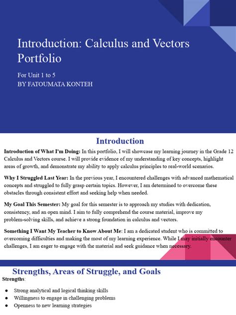 Introduction Calculus And Vectors Portfolio Pdf Euclidean Vector Derivative
