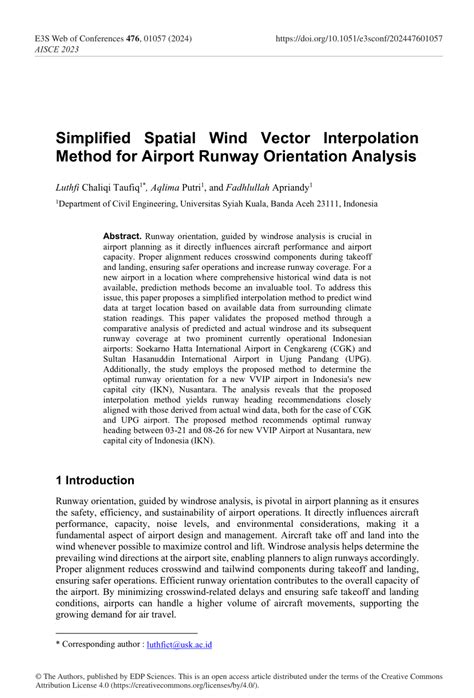 Pdf Simplified Spatial Wind Vector Interpolation Method For Airport Runway Orientation Analysis