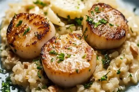 Parmesan Risotto Topped With Lemon Butter Scallops An Amazing Ultimate