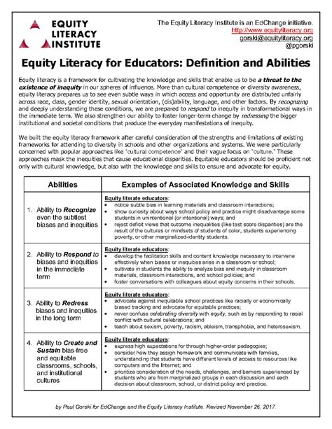 Equity Literacy For Educators Skills And Framework Overview Studocu