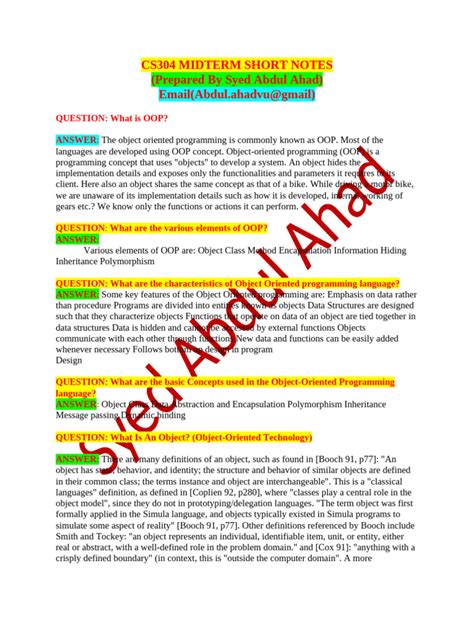 Cs304 Midterm Short Notes By Syed Abdul Ahad Pdf Class Computer