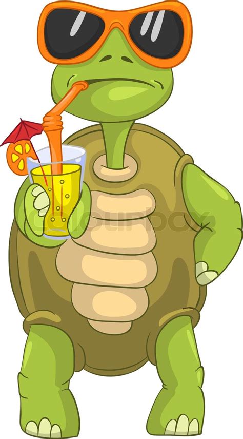 Funny Turtle Drinking Cocktail Stock Vector Colourbox