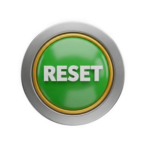 A Close Up Isolated View Of A Glossy Green Button Labeled Reset Set Within A Metallic Frame On