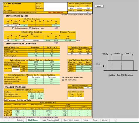 Wind Loading Calculations Spreadsheet