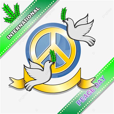 Yellow World Peace Day Logo With Blue Circle Background Ribbon Birds