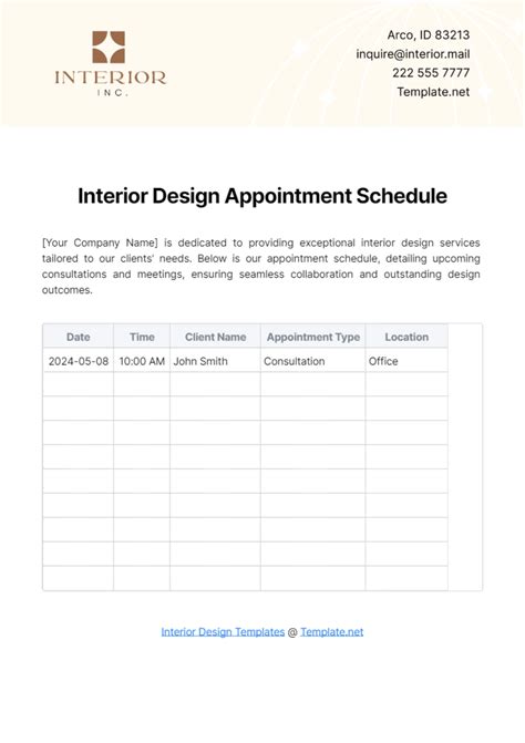 Free Interior Design Schedule Templates Editable And Printable