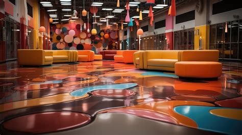 Colorful Classroom With Interactive Floor Tiles Premium Ai Generated