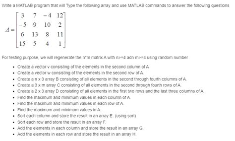Solved Write A Matlab Program That Will Type The Following