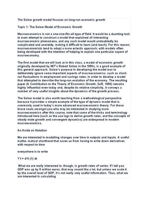 Solo Growth Model Pdf Economic Growth Macroeconomics