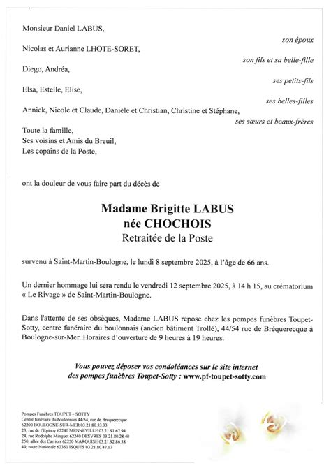 Madame Brigitte Labus Pompes Funèbres Toupet Sotty