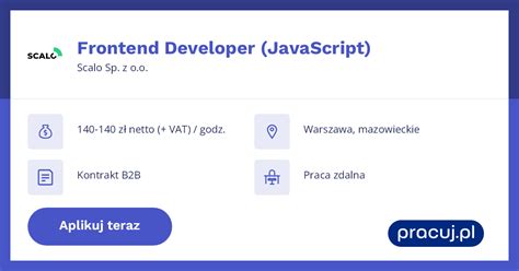 Oferta Pracy Frontend Developer Javascript Scalo Sp Z Oo Warszawa