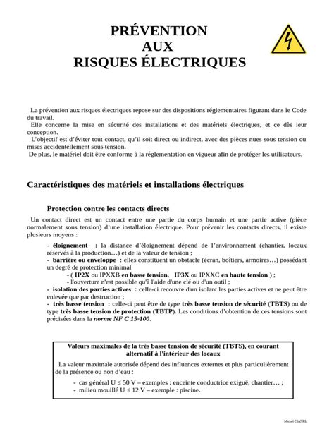 Prévention Aux Risques Electriques Pdf Électricité Électromagnétisme