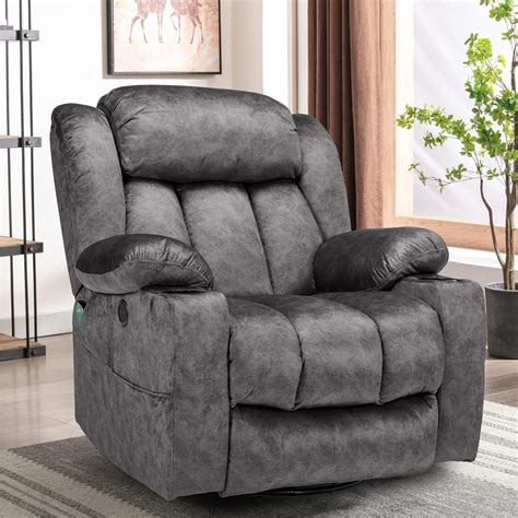360° Swivel Glider Rocking Recliner Chair Overstuffed Manual Massage