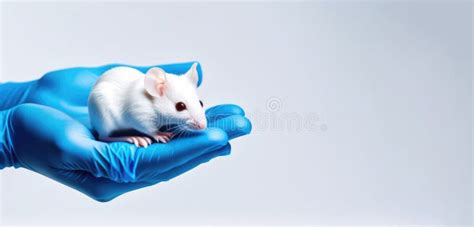 Banner White Experimental Mouse In Hands Of Medical Worker With Space