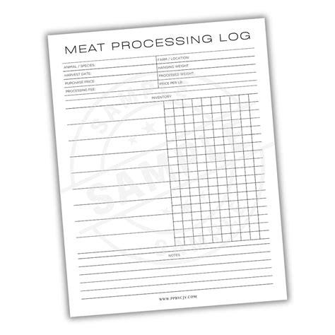 Meat Processing Log Printable Pdf Cuts Weights And Storage Tracker