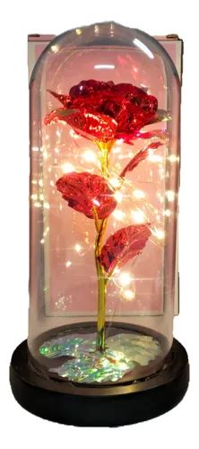 Flor Rosa Eterna Encapsulada Cristal Luz Led Calida Artifici Color Rojo