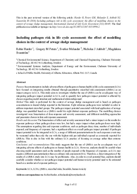 Pdf Including Pathogen Risk In Life Cycle Assessment The Effect Of