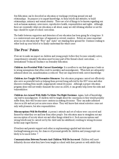 The Pros Points Pdf Sex Education Interpersonal Relationships