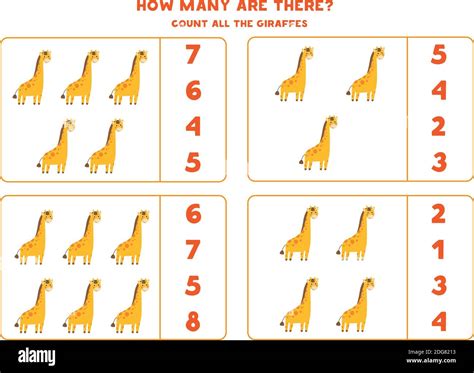Counting Math Game With Cute Cartoon Giraffes Stock Vector Image And Art Alamy