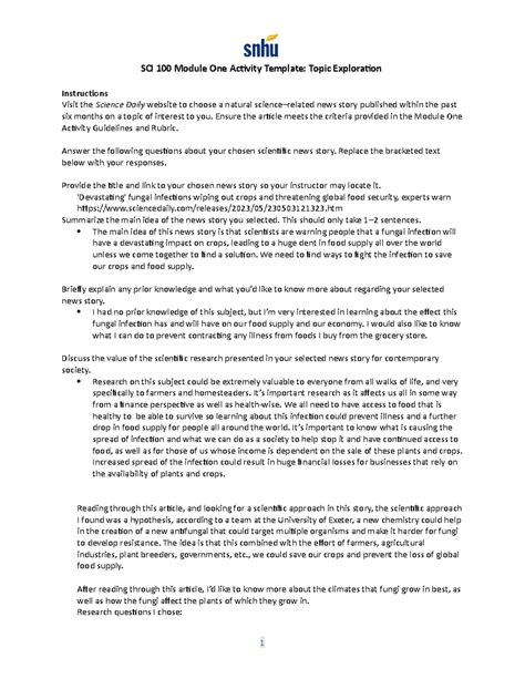 Sci 100 Module 2 Activity Template Sci 100 Module One Activity