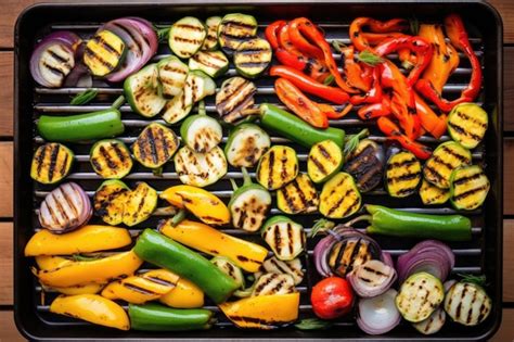 Premium Photo Birdeyeview Of Grilled Veggies On A Rectangular Grill Pan