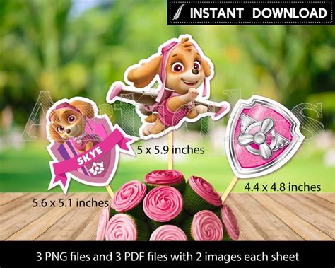 Instant Download Skye Badge Emblem Table Centerpiece Cake Topper Paw