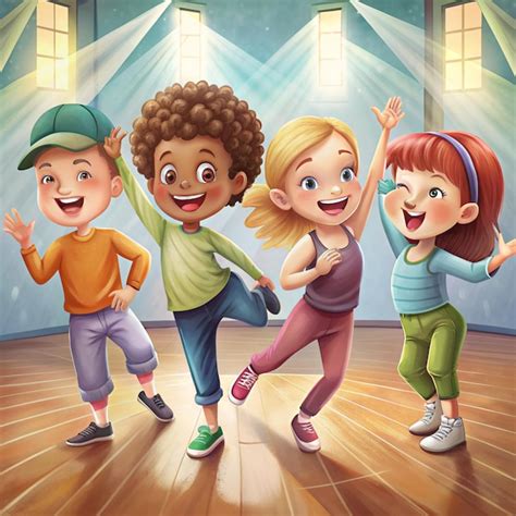 Grupo De Quatro Crianças Felizes Crianças Em Diferentes Poses